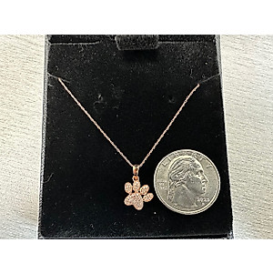 Diamond2Deal 10K Rose Solid Gold Diamond Dog Paw Print Pendant Rope Chain Necklace for Women 18inch (1/8Ct/ I2,H-I)