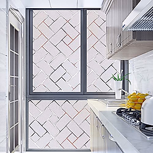 FYY Window Privacy Film, Frosted Glass Covering, Non Adhesive Static Cling Window Stickers, Opaque UV Blocking Heat Control Glass Door Stickers for Bathroom Office Hospital - Matte Lattice, 45x200CM