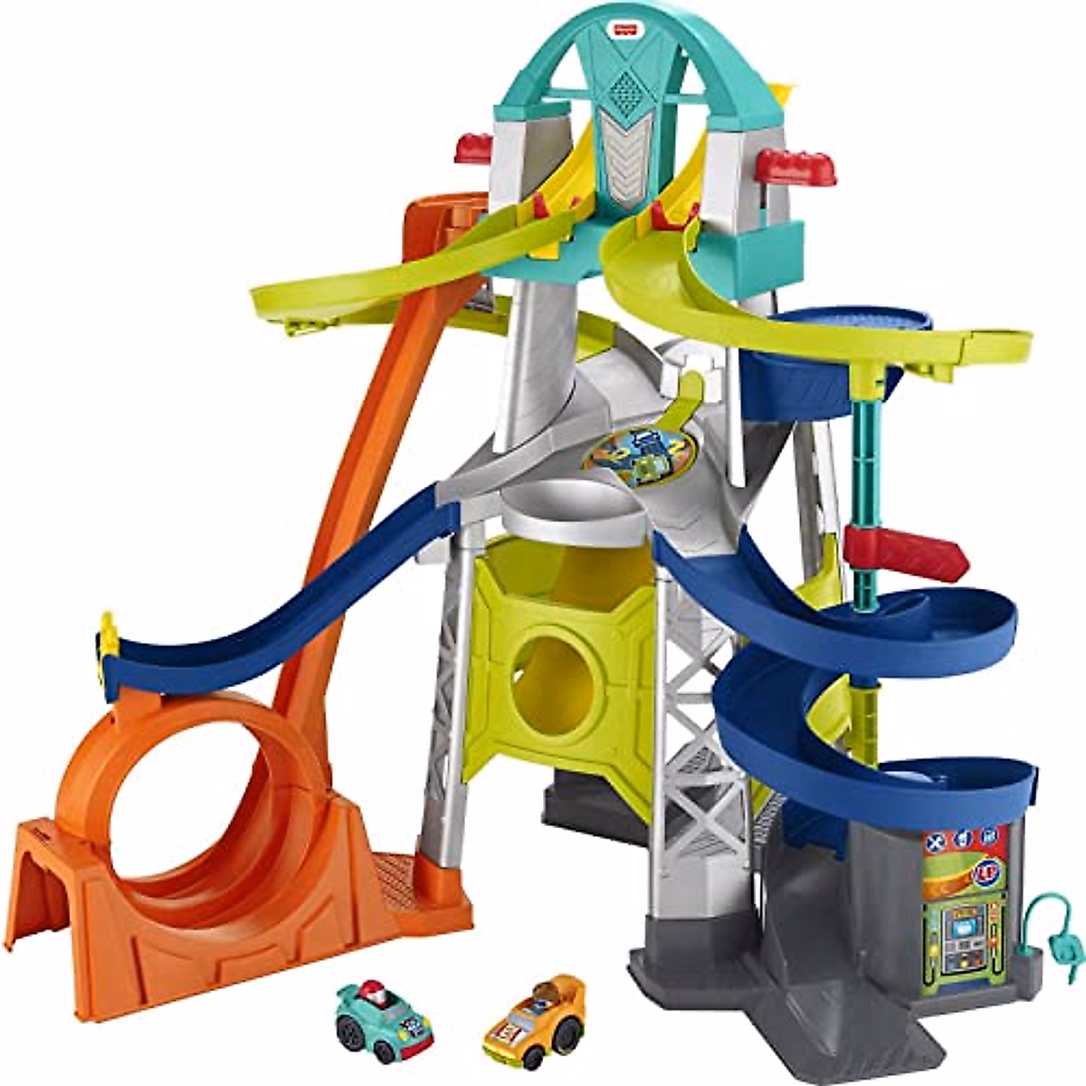 Fisher-Price Little People Toddler Playset Launch & Loop Raceway Race Track with Lights Sounds & 2 Toy Cars for Ages 18+ Months