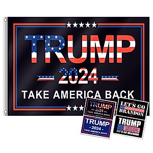 Trump 2024 Flag, 3x5 Feet Trump Flag 2024 Take American Back with 4 Pcs Trump 2024 Sticker, Trump Flags American Flag with Brass Buttonhole Trump Flag for Outdoor Room (Black)