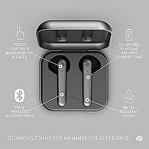 Urbanista Stockholm Plus True Wireless Earbuds - Over 20 Hours Playtime, IPX4 Waterproof Earphones, Bluetooth 5.0 Headphones, Touch Controls & Enhanced Microphone for Clear Calling, Titanium
