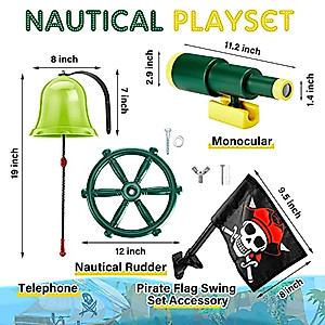Junkin 4 Pcs Outdoor Playground Accessories for Kids Pirate Playground Equipment Set Include Pirate Ship Wheel Flag Bell Telescope for Swing Set Playhouse Backyard Tree House Jungle Gym Pirate Ship