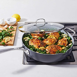 OvieTry Non-Toxic Ceramic Nonstick 12 inch | 5-Quart Everyday Sauté Pan With Lid