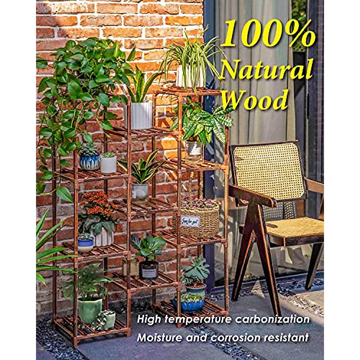 Bamworld Plant Stand Indoor Plant Shelf Tall Large Plant Shelves Holder Wood for Living Room Outdoor Plant Rack Indoor Multiple Plants Patio Balcony Garden