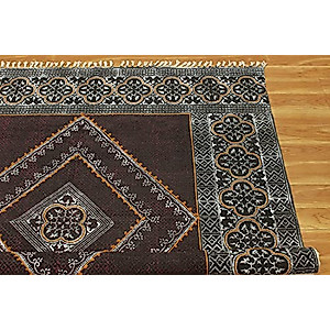 Casavani Hand Block Printed Cotton Carpet Geometric Brown Area Dhurrie Best Uses For Home/Office 5x8 Feet Rugs for Bedroom,Living Room,Kids Room,Hallway Enterway,Kitchen 8x11 Feet