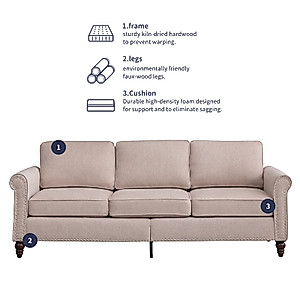 ZAFLY Sofa Couch, Beige 3 Seat Couches for Living Room, Mid Century Modern Couch with Solid Wood Frame and 4 Gourd Shapes Legs for Home/Office/Apartment