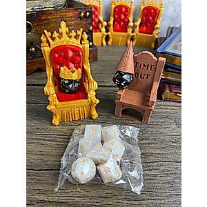 MunnyGrubbers - Dice Jail Cage - Time Out Chair & Dunce Hat - Chair of Shame - Crit Crown & Lucky Throne - (Random 7PC D20 Dice Set Included) - Gift for Dungeons and Dragons - DND - D&D - (Combo A)
