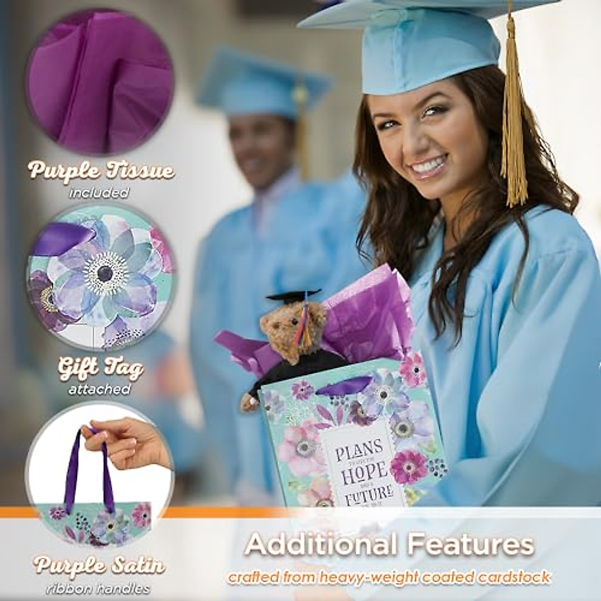 Christian Art Gifts Gift Bag/Tissue Paper Set Hope & A Future Jeremiah 29:11 Bible Verse, Purple/Teal, Medium