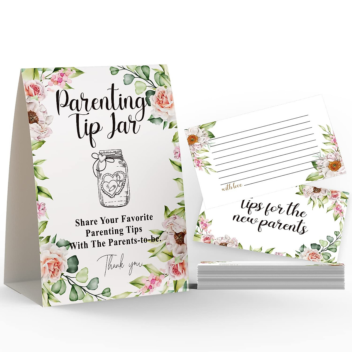 Toctose Advice for New Parents, Parenting Advice Card, Baby Shower Party, Tips for the Parents To Be，Includes a 5x7 Standing Sign and 25 4x6 Advice Cards(JYC033)