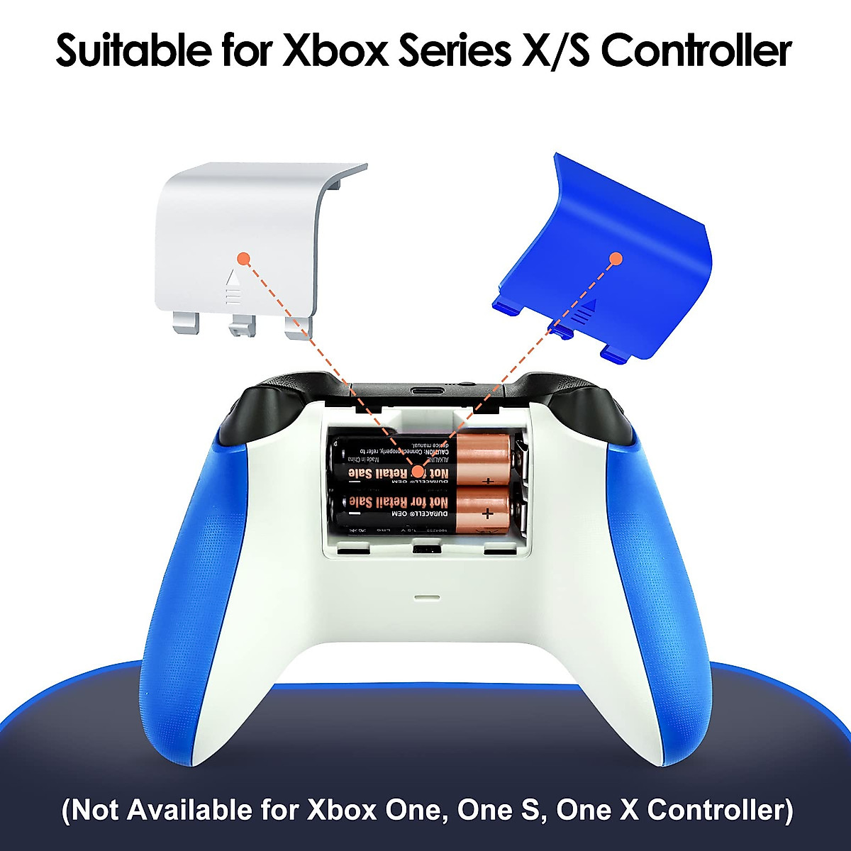 Battery Cover for Xbox Core Controller, Replacement Battery Back Door Lid for Xbox Series X & Wireless Controller, Batteries Caps Shell Repair Part for Xbox Series S Remote Pack of 4 (Blue +White