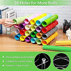 28 Holes Vinyl Storage Organizer, Acrylic Vinyl Roll Holder Vinyl Sheet Storage Rack Display Stand for Craft Room, Transparent and Lightweight, Compatible with 2-Inch Vinyl Roll - Clear Acrylic