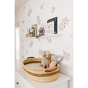 Modern Maxwell Wall Art Decals for Girls Nursery, Bedroom, Living Room “Blush” Watercolor Floral Room Sticker 80 Pieces