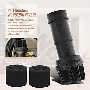 WS25025A VT2525 Wet/Dry Vacs Vacuum Muffler Diffuser for Most Vacuums With A 2-1/2" Exhaust Port, for Shop Vac Muffler Diffuser Helps Control Airflow Through The Exhaust Port, Reducing Noise