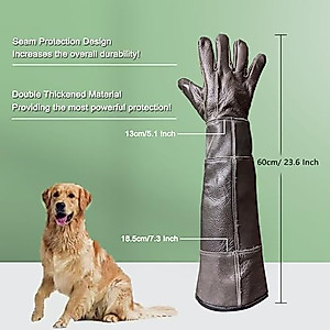 FIPASEN Waterproof Animal Handling Gloves Bite Proof, 60cm/ 23.6In Bite Resistant Gloves for Bathing, Grooming, Handling Cat Dog Rat Snake Lizard Falcon Reptile, Reinforced Leather Protection Gloves