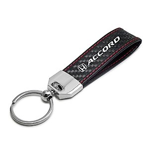 iPick Image Made for Honda Accord Real Black Carbon Fiber Loop Strap Key Chain with Red Stitching