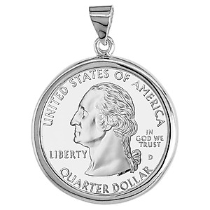 Sterling Silver Quarter Dollar Bezel 24 mm Coins Prong Back Round Edge 25 Cent Coin NOT Included