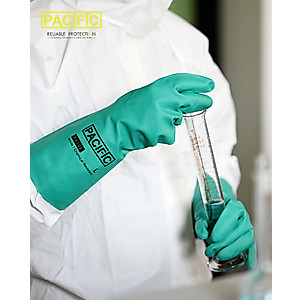 PACIFIC PPE 2 Pairs Nitrile Chemical Resistant Gloves, Flocked, Resist Strong Acid, Alkali, 15 mil, 12.6", Large