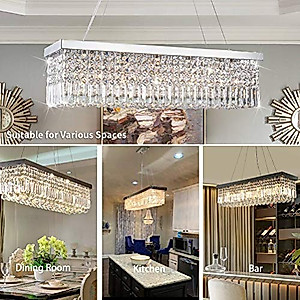 Rectangle Chandeliers for Dining Room Modern Ceiling Light Fixtures Hanging Crystal Chandelier Pendant Light Living Room Beautiful Light Fixture for Kitchen Island Cafes Office of CRYSTOP