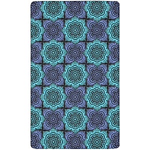 Retro Themed Fitted Mini Crib Sheets,Portable Mini Crib Sheets Ultra Soft Material-Baby Sheet for Boys Girls,24“ x38“,Lavender Blue Seafoam and Black