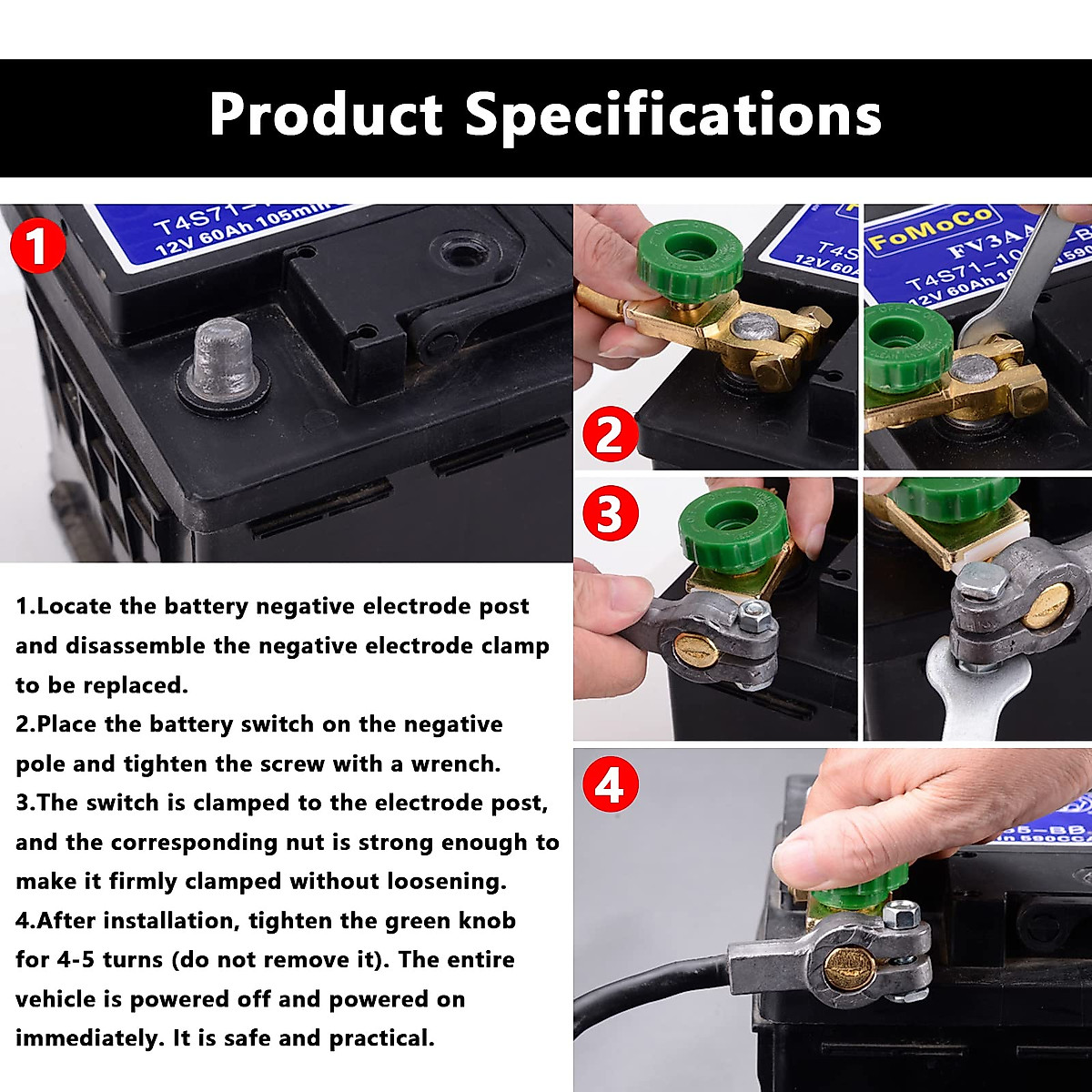 cueclue Pack-2 Cable Cut Off Switch, Copper Cable Terminal Link Quick Switch, Cable Disconnect Switch for Most Cars Boats Trucks (Gold)