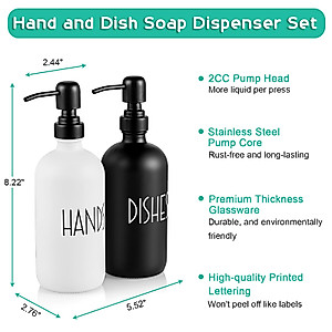 ALELION Glass Dish Soap Dispenser for Kitchen - 16 OZ Hand Soap Dispenser Set with Stainless Steel Pump - Matte Black White Modern Farmhouse Kitchen Bathroom Decor and Accessories