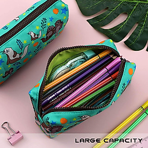 LParkin Otters Pencil Case Canvas Pen Bag Pouch Cute Stationary Case Makeup Cosmetic Bag Gadget Box