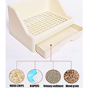 kathson Rabbit Litter Box Trainer Small Animal Potty Corner Toilet with Drawer Pet Cage Pan Litter Bedding Box for Adult Guinea Pig Hamster Bunny Ferret Galesaur Mouse Squirrel (White)