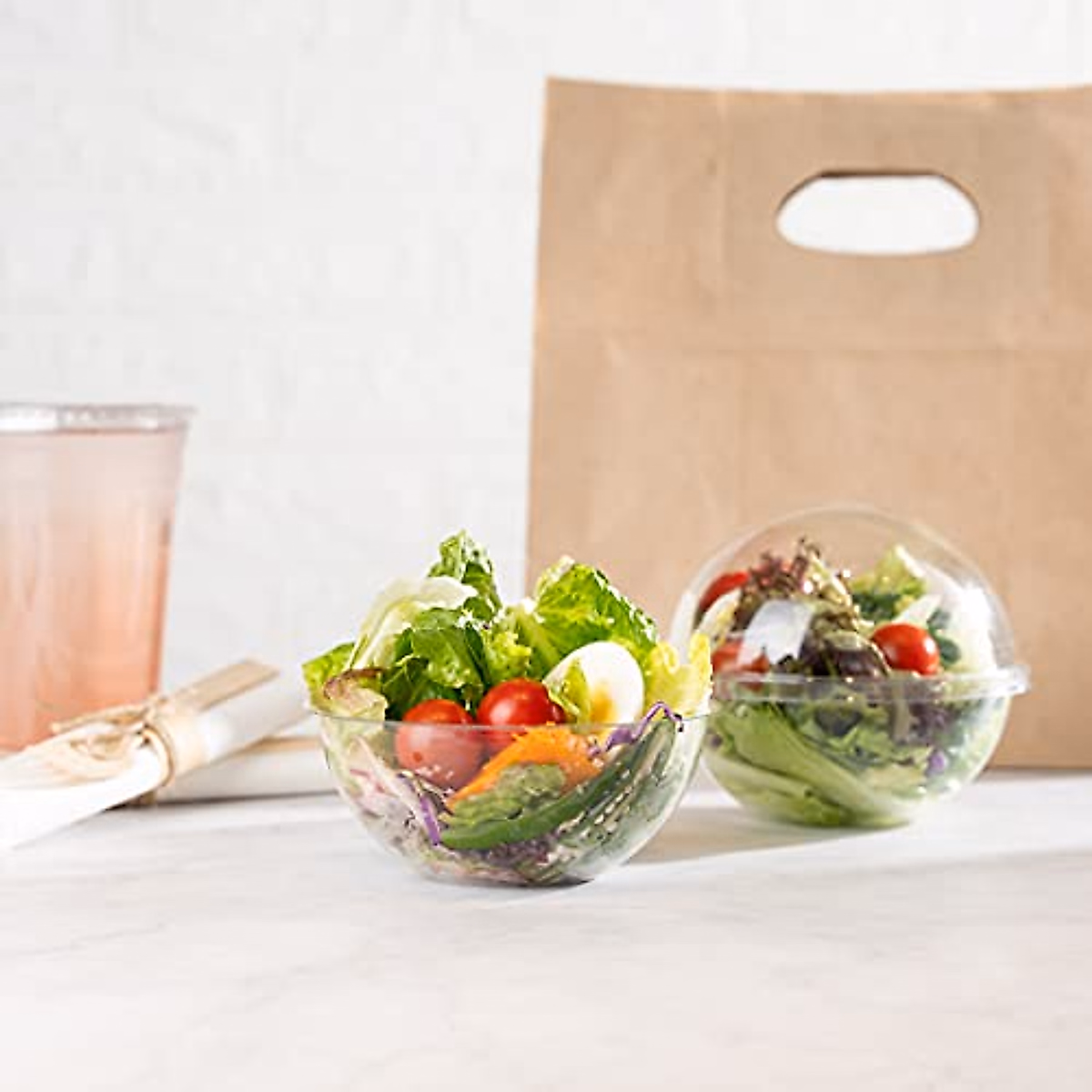 Restaurantware Thermo Tek 12 oz Clear Plastic Sphere Salad Container - with Dome Lid - 5 1/4" x 5 1/4" x 4 1/2" - 50 count box