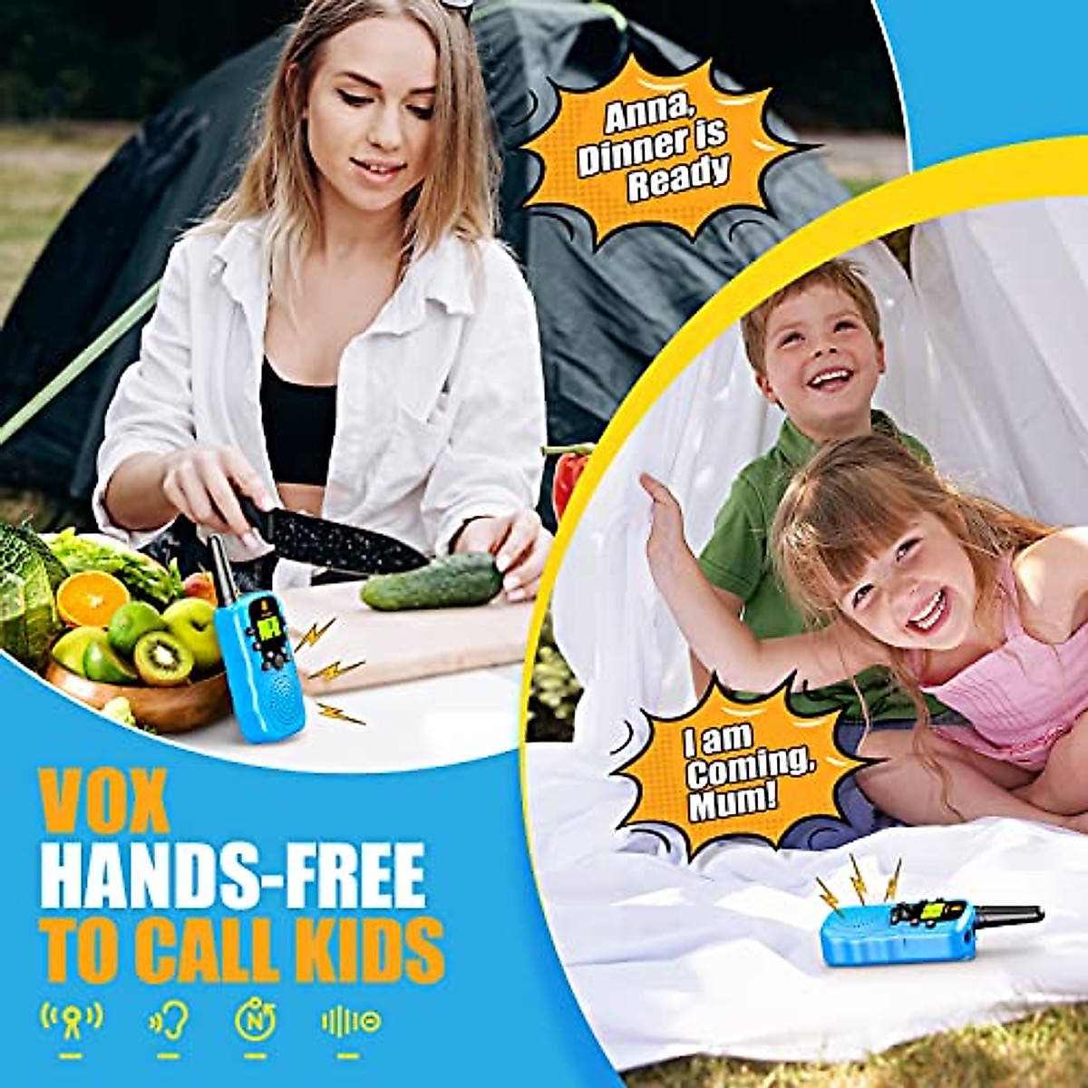 Walkie Talkies for Kids 2 Pack: Long Range Kids Blue Walkie Talkies for Boys 4-12 Easter Birthday Gifts Toys for 3 4 5 6 7 8 9 Year Old Boys Kids Camping Outdoor Toys for Kids