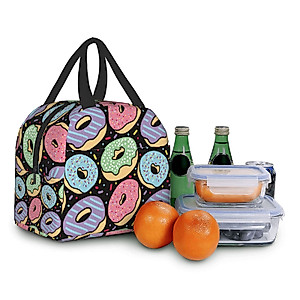 carati Colorful Donuts Lunch Box Insulated Lunch Boxes Waterproof Lunch Bag Reusable Lunch Tote With Front Pocket For School Office Picnic