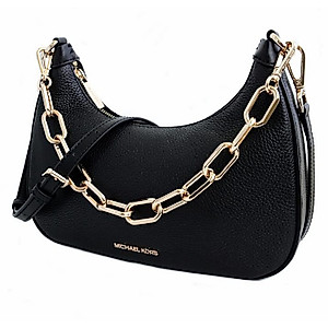 Michael Kors Ladies Shoulder Bag Cora Large Leather Chain Zip Pouchette (Black)
