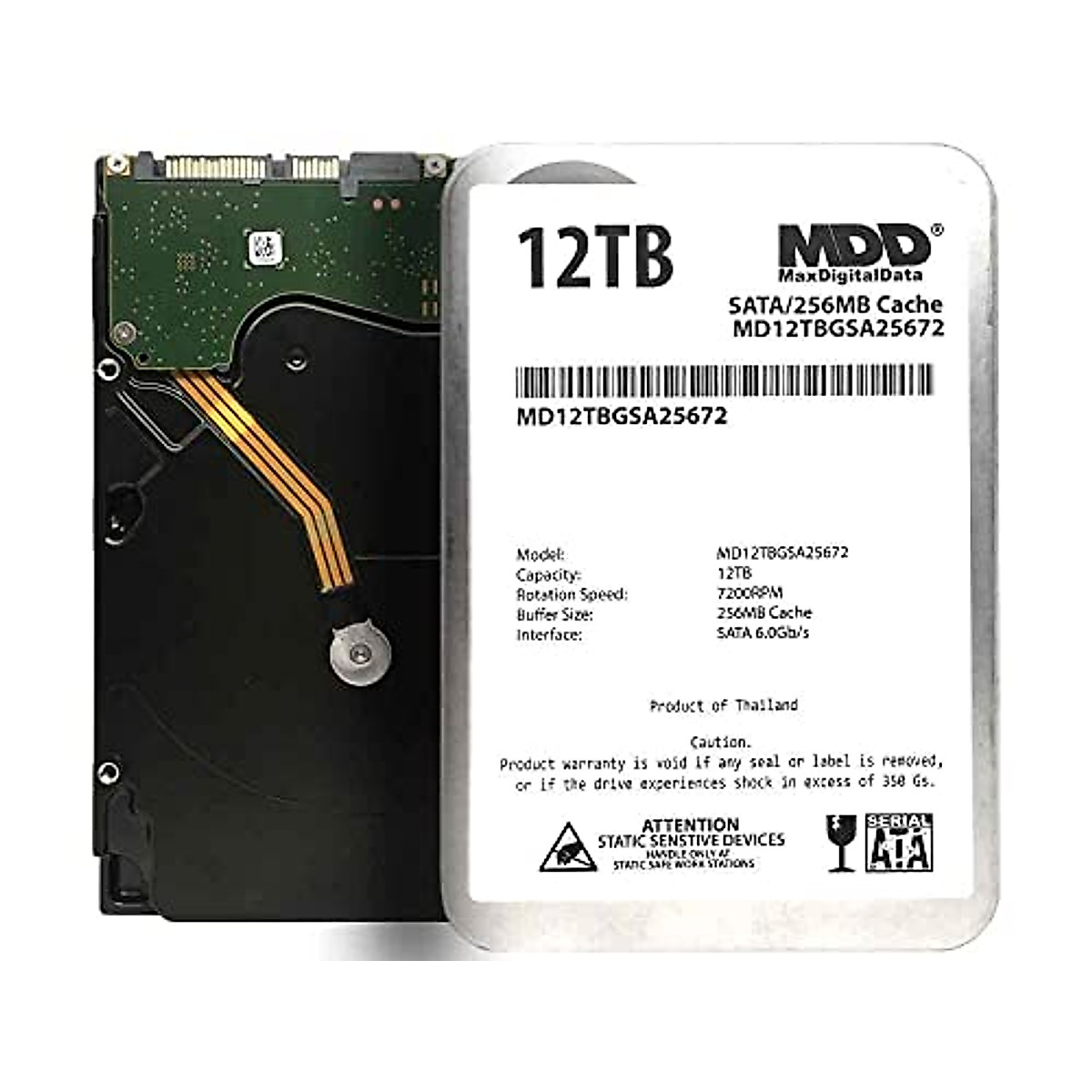 MDD 12TB 7200RPM SATA 6Gb/s 256MB Cache 3.5inch Internal Desktop Hard Drive, MD12TBGSA25672, Mechanical Hard Disk