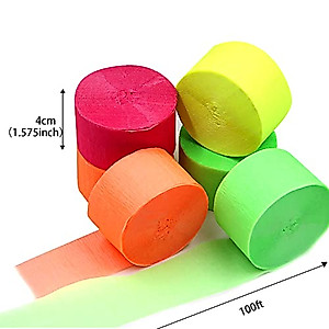 400feet Glow in The Dark Crepe Paper Streamers Party Supplies and Decorations UV Reactive Fluorescent Neon Paper Streamers Party Garland for Birthday, Neon Party Favors , Blacklight Party Supplies