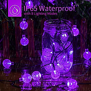 Solar Christmas Lights Outdoor Waterproof, 2 Pack 60 LED 36.5 FT Each, Crystal Globe Lights for Garden Yard Wedding Christmas Party Decor (Purple)