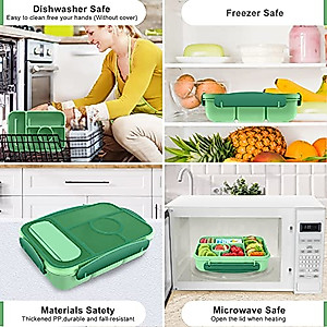 Demiue Lunch Box Kids,Bento Box Adult Lunch Box, Bento Lunch Containers for Adults/Kids/Toddler,5 Compartments with Sauce Vontainers,Microwave & Dishwasher & Freezer Safe,BPA Free(Green)