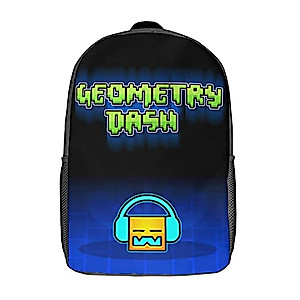 ONBJKPLG Geometry Dash Anime Backpack 17 Inch Cute Funny Bookbag Casual Laptop Daypack for Travel Picnic Camping