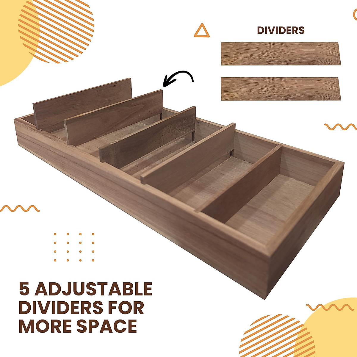 House Tricks CatchAll Tray for Entryway Table - Sunglass Drawer Organizer Tray with Removable Dividers to Storage Wallet/Watches/Keys/Cellphones (Acacia)