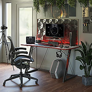 CubiCubi Gaming Desk 47 inch PC Computer Desk, Home Office Desk Gaming Table Z Shaped Gamer Workstation and Headphone Hook, White