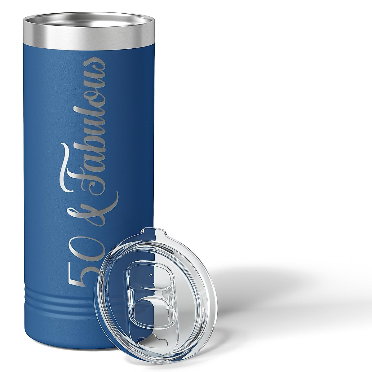 50 & Fabulous 22 oz Skinny Tumbler 50th Birthday Gifts For Women on Blue Decorations Funny Present Vacuum Insulated Cup