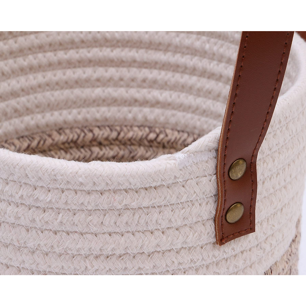 Hanging Storage Baskets Set of 2 For Wall/Door/Garage/Cabinets/Closet Organizer 6.7"x7.9" Small Woven Cotton Rope Basket with Leather Handle Home Décor for Plants