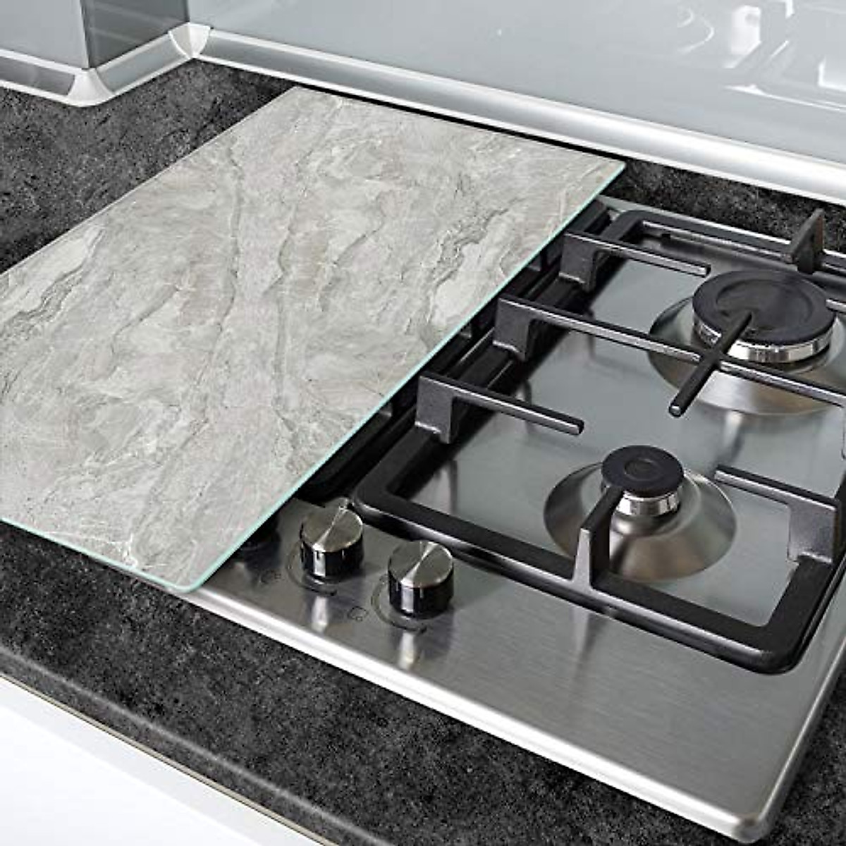 CounterArt Grey Marble Design 5mm Heat Tolerant Tempered Glass Cutting Board/Instant Counter 20.5" x 11.75" Instantly Adds Additional Counter Space & Food Preparation Area