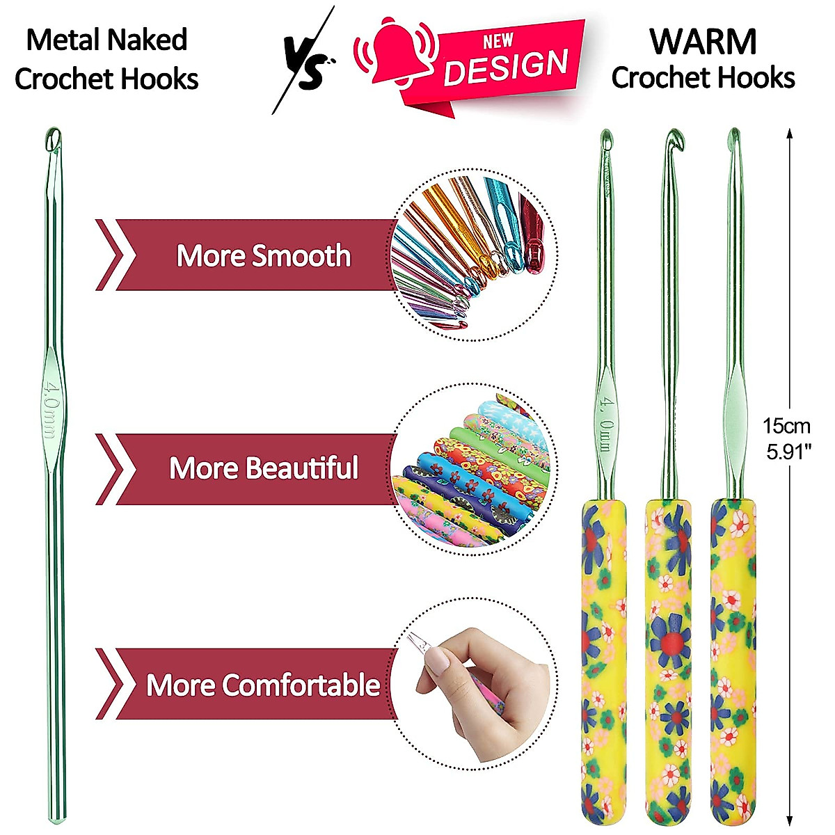 Coopay 12PCS Warm Crochet Hooks Plus & 8PCS Blue Porcelain Pattern Ergonomic Handle Crochet Needles, Crochet Kit Crochet Hook Set Ergonomic Soft Grip Crochet Needles Ideal Knitting Crochet Supplies