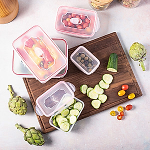 edge Airtight Nested Plastic Food Storage Containers Lunch Box and Storing, with Lids and Vent, 10 Piece Rectangle, Red