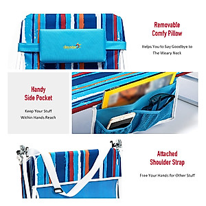 SunnyFeel Beach Lounge Chair, Reclining Beach Chairs, 180-degree & Lay Flat, Portable Folding Camping Chairs with Padded Comfy Pillow for Camp/Lawn/Outdoor/Travel/Picnic, Beach Camping Cot