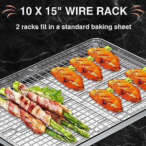Cooling Rack for Baking 2-Pack, 15 x 10 Inches Baking Rack, Stainless Steel Wire Cookie Rack Fits Jelly Roll Sheet Pan, Oven Safe for Cooking, Roasting, Grilling