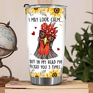 BECHUSKY Chicken Tumbler - Chicken Gifts - Chicken Themed Gifts - Funny Chicken Lover Gifts for Mom Dad, Chicken Gifts for Chicken Men Women, I May Look Calm Chicken Stainless Steel Tumbler