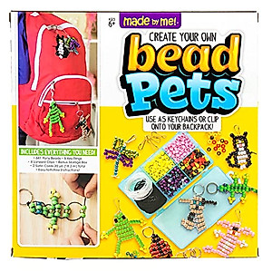 Made By Me Create Your Own Bead Pets, Includes Over 640 Beads, Lanyard Clips, Keyrings, & Storage Box, Create Your Own Backpack Keychain Kit, DIY Bead Art Crafts for Kids & Beginners