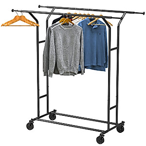 Simple Houseware Heavy Duty Double Rail Clothing Garment Rack, Black