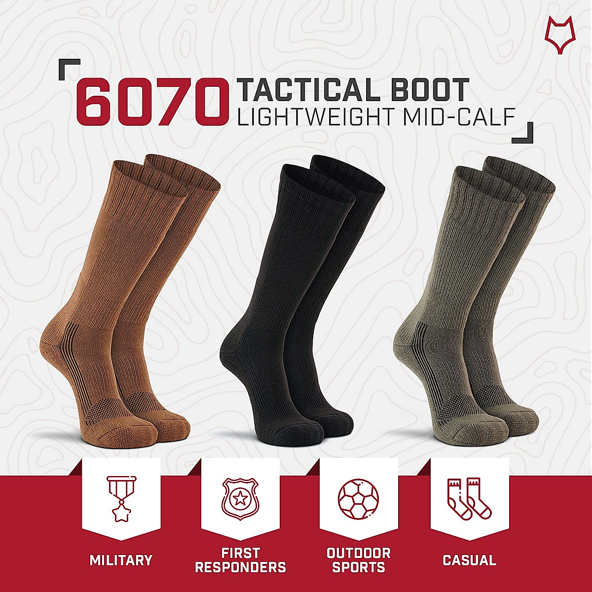 FoxRiver Mens Lightweight Military Mid-calf Socks Tactical Boot Lt Wt 6070, Coyote Brown, Large US