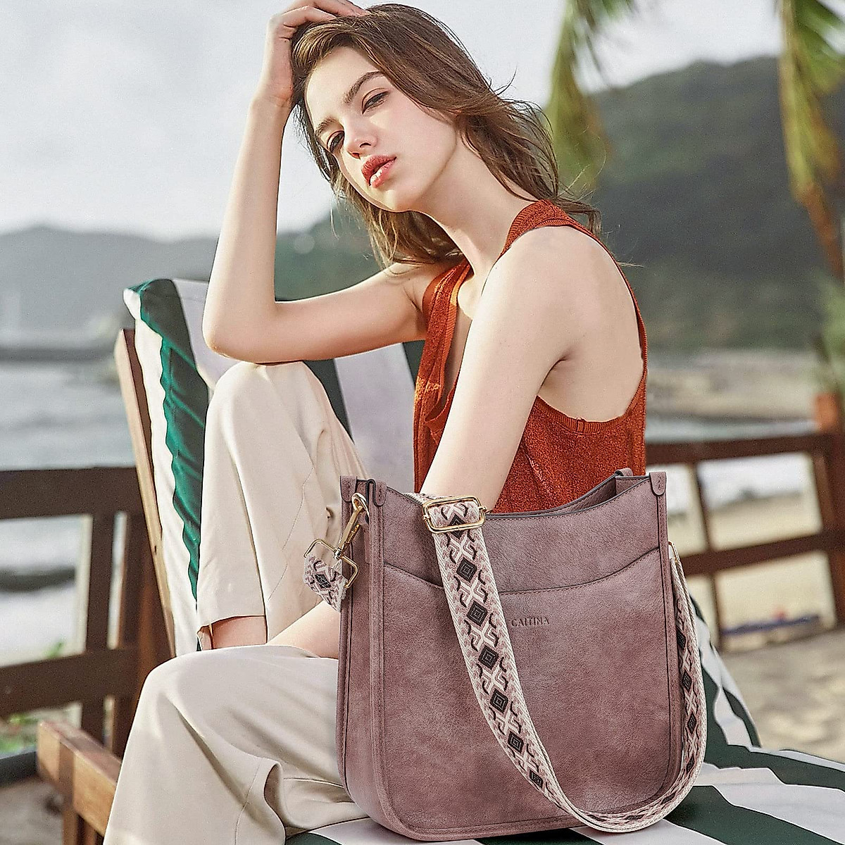 Caitina Women's Shoulder Handbags Trendy Vegan Leather Crossbody Bag Purses For Women,with 2PCS Adjustable Strap Hobo Handbag(Mod Pink)